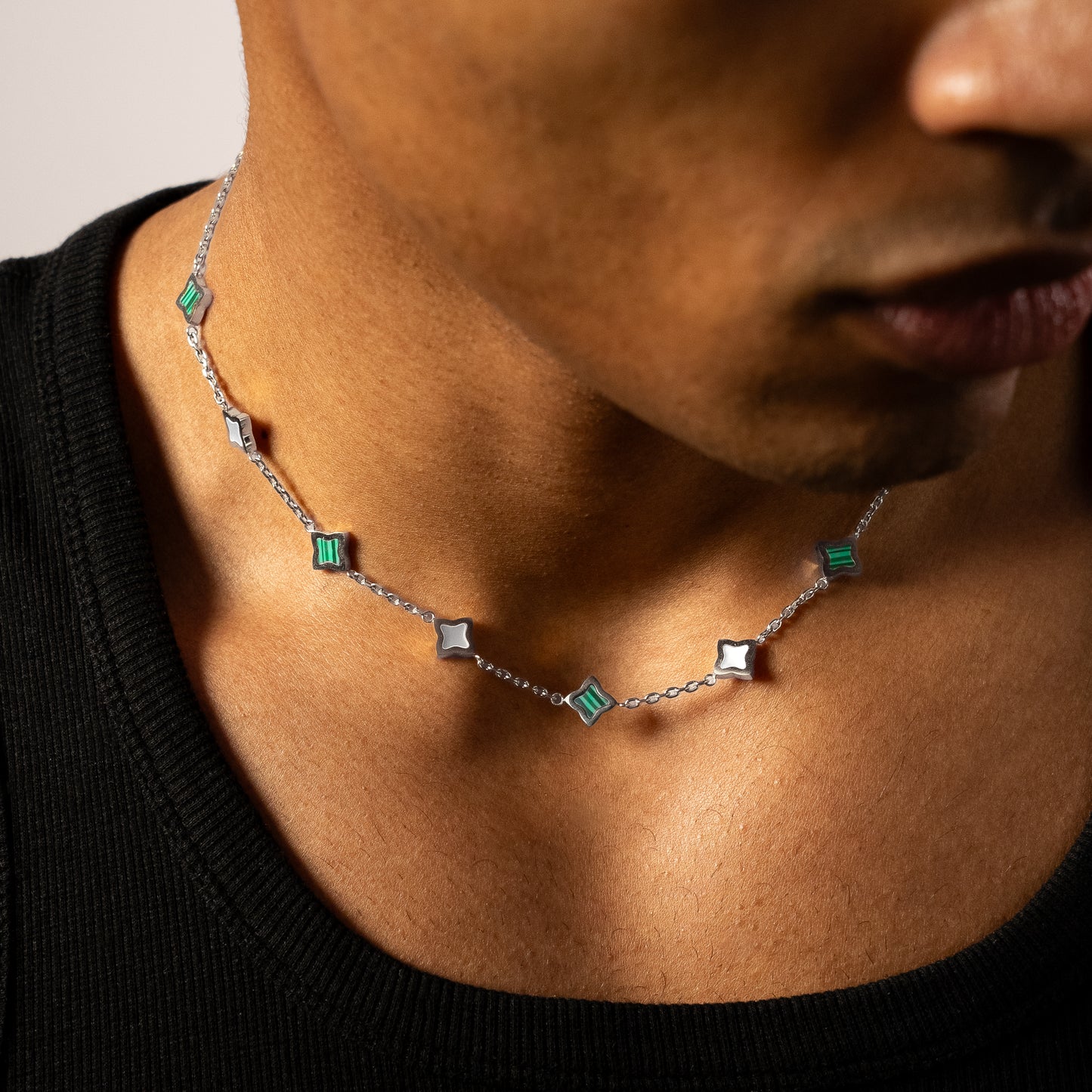 Silver Flower Cable Chain - White & Green Pattern – Make it shine