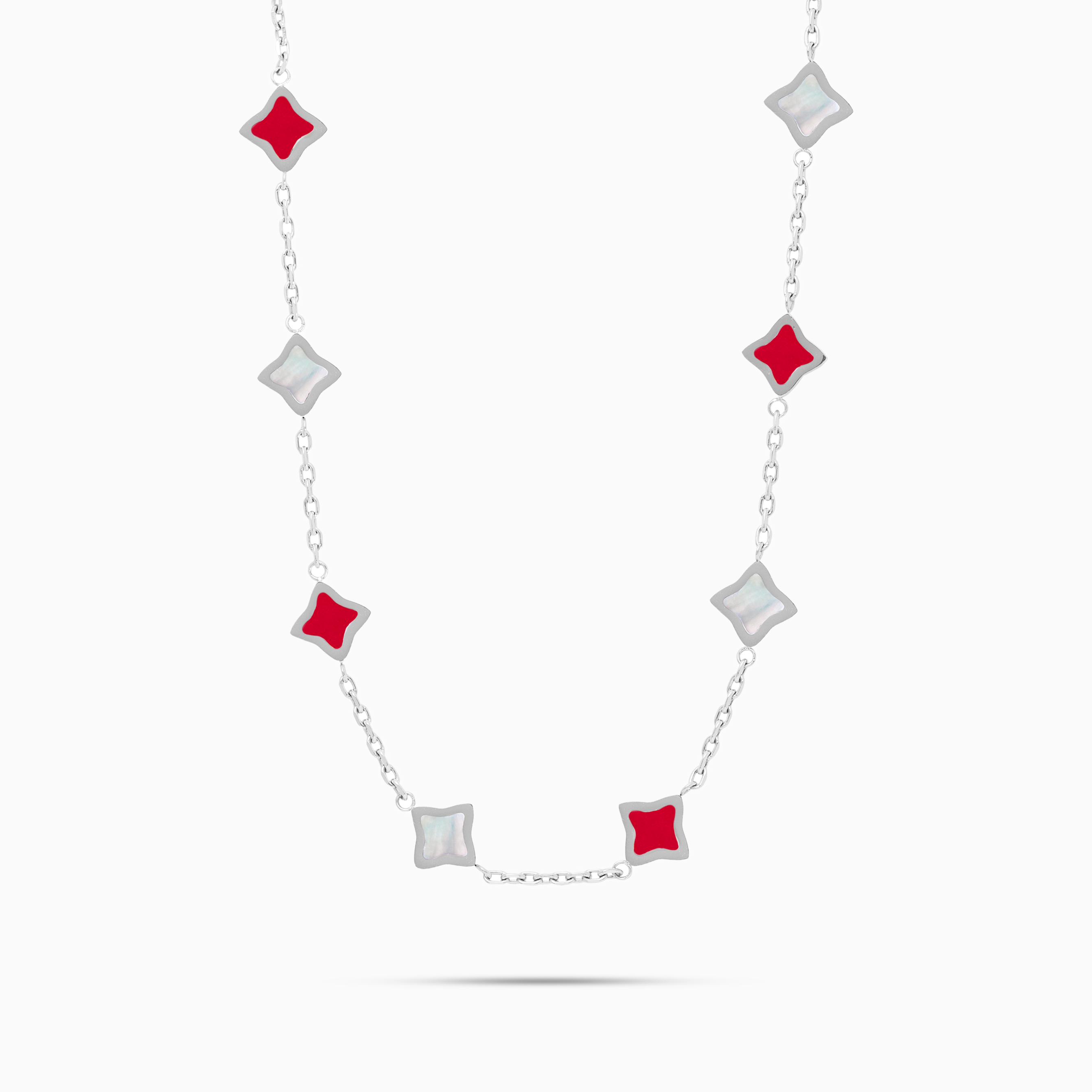 Chaîne Flower câble Argentée - Motif Blanc & Rouge – Make it shine