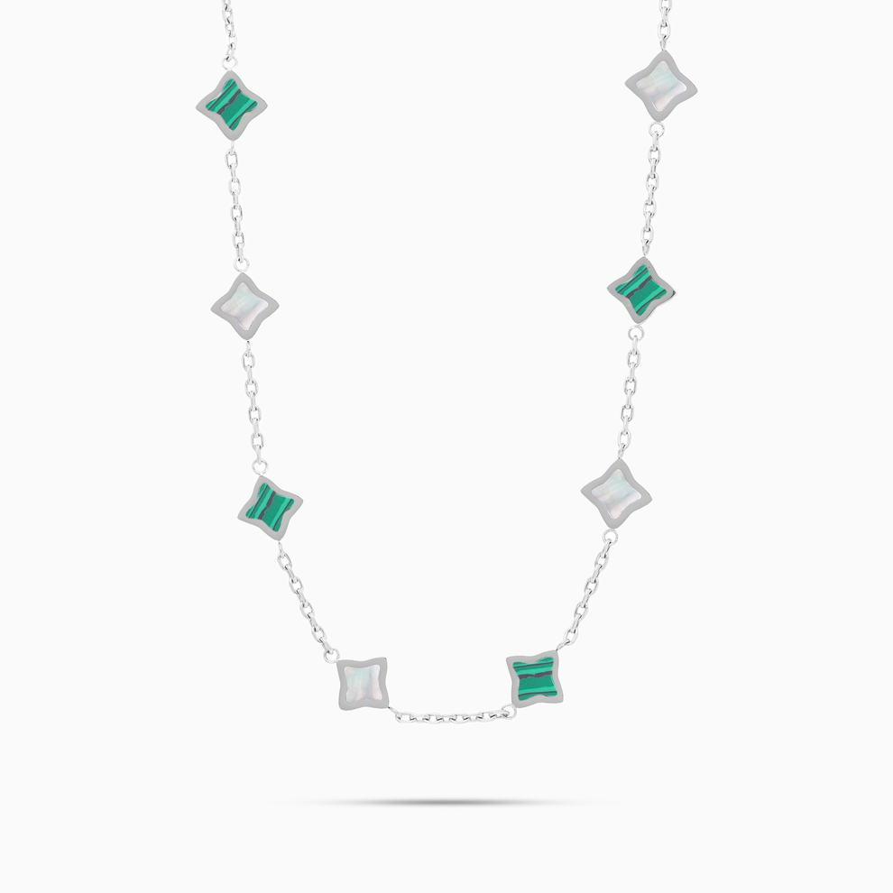 Silver Flower Cable Chain - White & Green Pattern – Make it shine