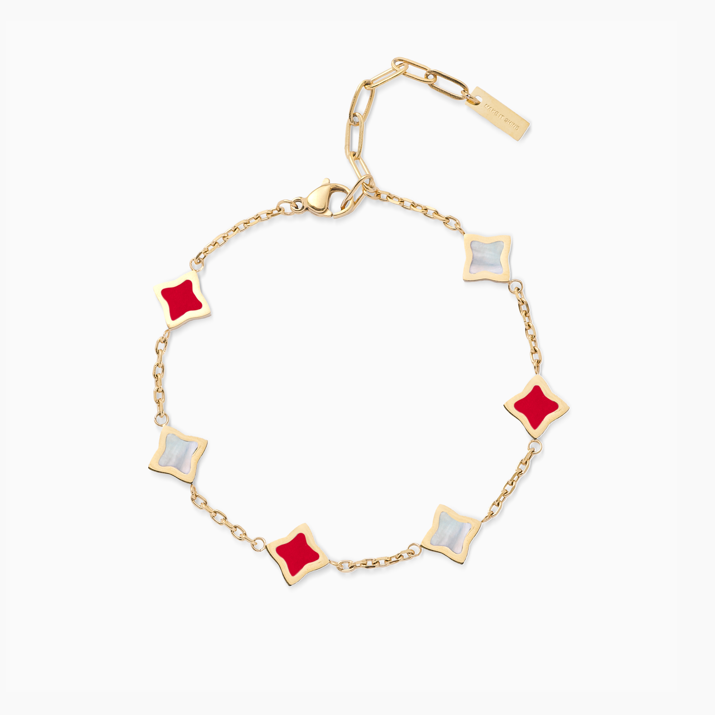 Gold Cable Flower Bracelet - White & Red Pattern – Make it shine